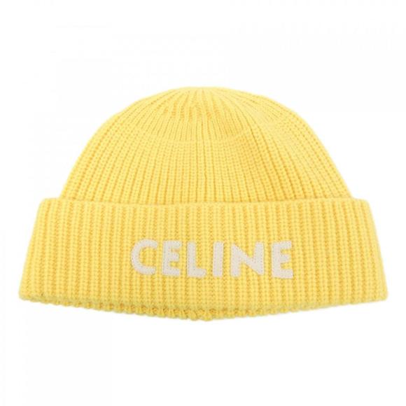Celine | Bags | Celine Logo Embroidery Wool Knit Beanie Yellow | Poshmark